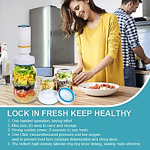 Electric Mason Jar Vacuum Sealer Kit for Wide Mouth & Regular Mouth Mason Jars Food Vacuum Sealer Food Jar Protector Vacuum Seal with FoodSaver Vacuum Canning Sealer Machine Attachment, Rechargeable Automatic Food Vacuum Sealer with 8pcs Canning Lids Set