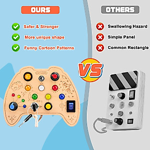 CGYUJISD Busy Board with led Light,Switch Board Toys,Montessori Toys for 1+ Years Old, Wooden Sensory Travel Toys for Toddlers 1-3.