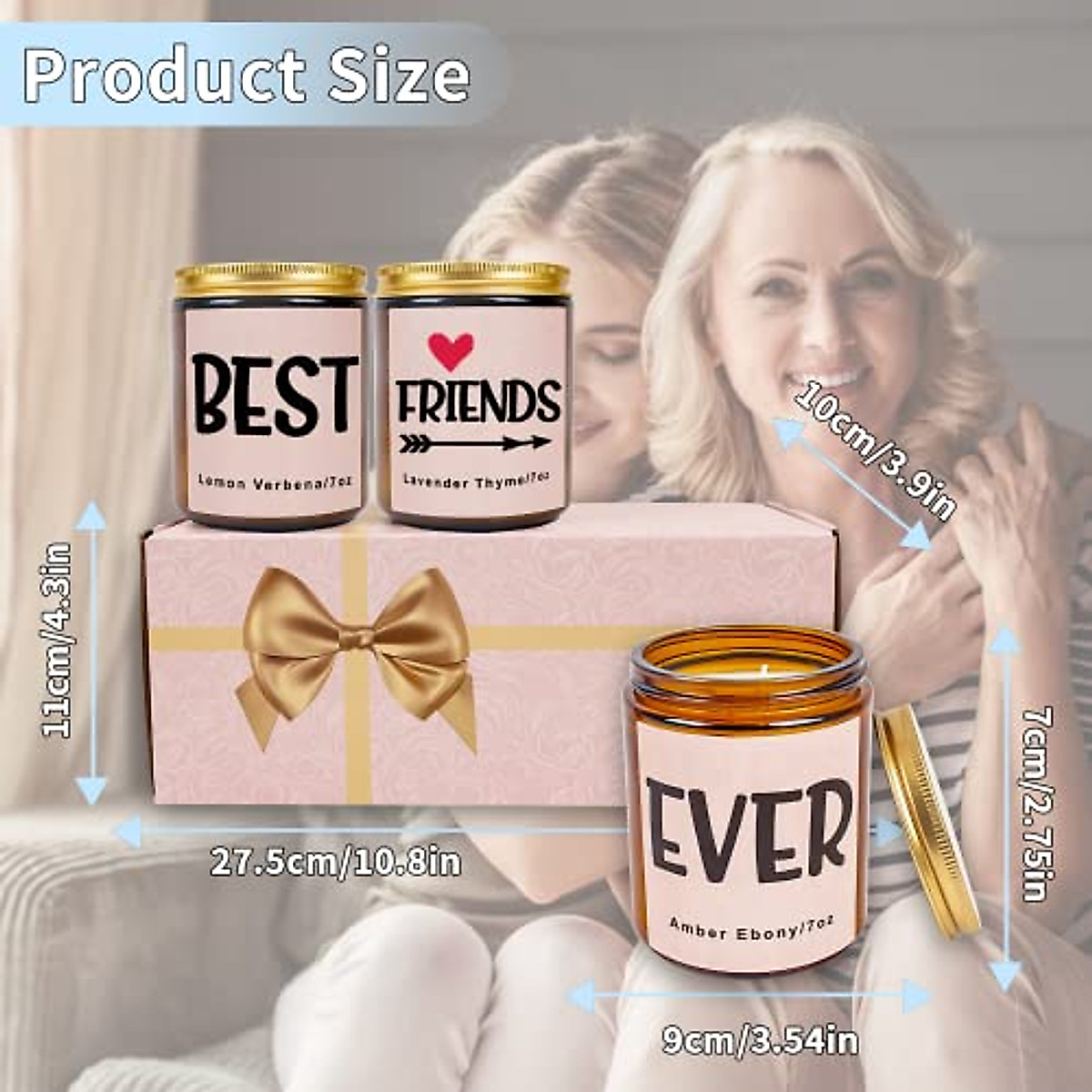 Best Friend Birthday Gifts for Women Girls, Christmas Thanksgiving Birthday Gifts for Friends Female, Pretty Best Friend Ever Scented Candles Gifts Set (3 Pack, 7 Oz)