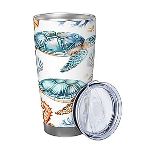 AYCZN Ocean Seahorse 20 OZ Tumbler Stainless Steel Travel Coffee Mug, Sea Turtle Insulated Water Bottle with Lid Leakproof Thermal Cup