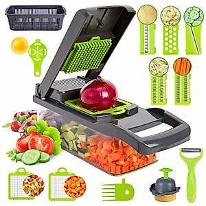 Vegetable Chopper | Pro Onion Chopper, RKINC Multifunctional 14 in 1 Food Chopper, Kitchen Vegetable Slicer Dicer Cutter, Peeler Veggie Chopper With 8 Blades, Carrot and Garlic Chopper With Container