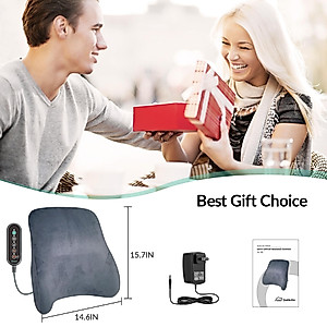 Snailax Heated Lumbar Support Pillow for Office Chair, Back Support Pillow for Car with Vibration, Chair Support for Lower Back, 3 Heat Levels & 3 Massage Modes, Back Massager with Heat, Gifts