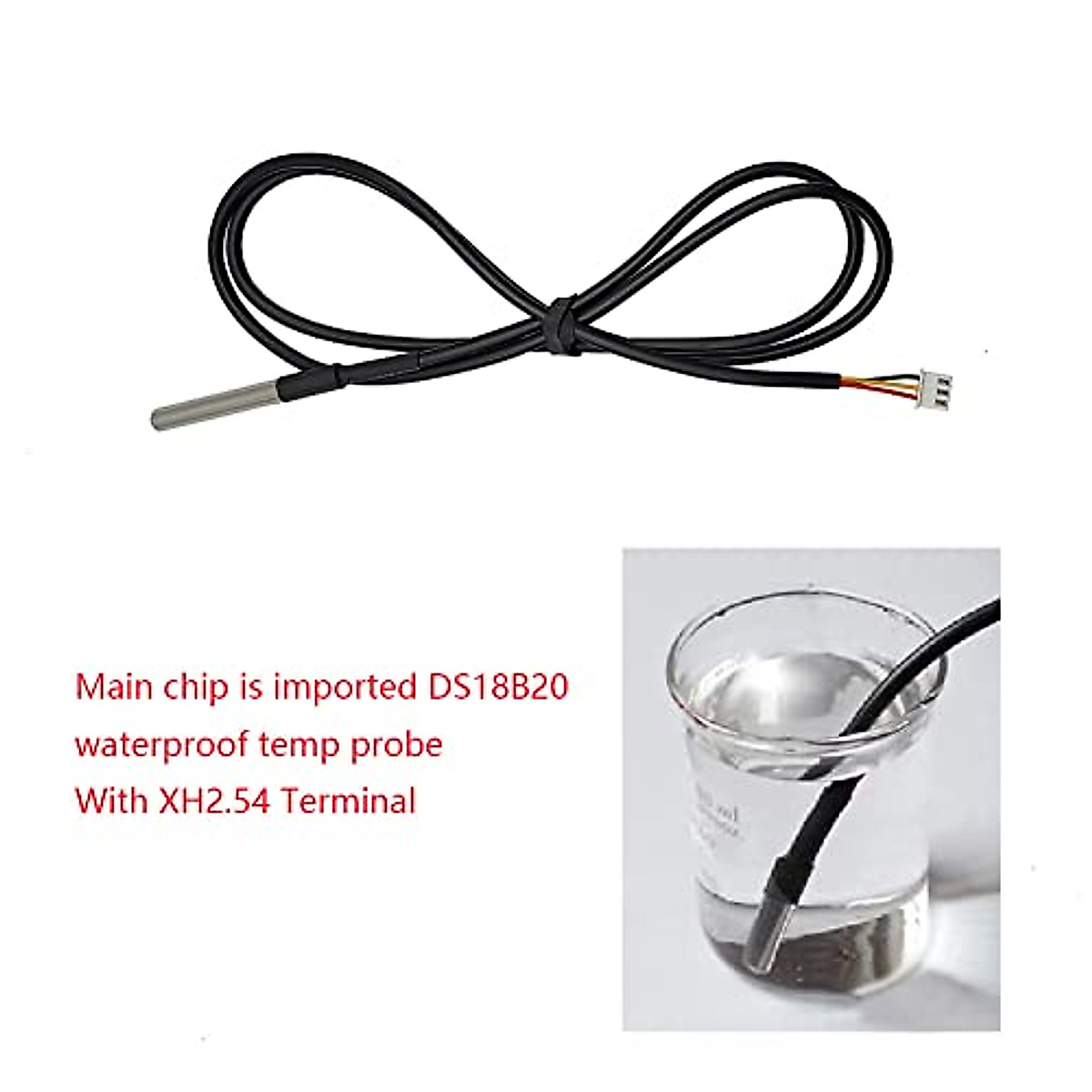 Haldzemo Waterproof 1M DS18B20 Temperature Sensor Digital Stainless Steel Tube Temp Probe 39.3" with XH2.54 Terminal Connector for Arduino (6 Pack)