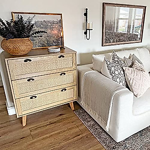 PHI VILLA Rattan Cabinet - Chest of Drawers Small Cabinet for Living Room Bedroom Accent Storage Cabinet/Nightstand/Bedside Table, Rattan Dresser