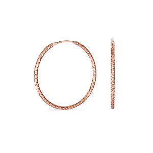 Lightweight Round Thin Endless Continuous Diamond Cut Twist Hoop Earrings For Women Teens Rose Gold Plated .925 Sterling Silver 1.25 Inches
