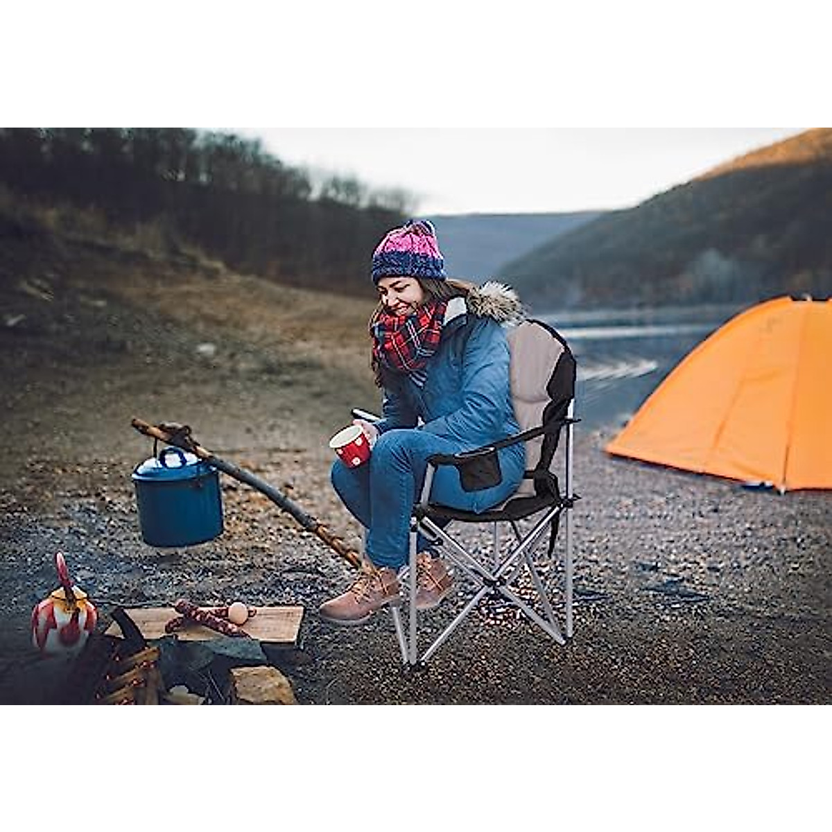 WGOS Backpack Beach Chair Beach Chair for Adult w/Umbrella&Cooler Heated Camping Chair, Folding Chair Camping Heated Chair, Adjustable Chair Back with Power Bank