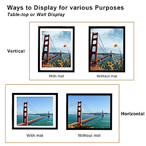 KINLINK 12x16 Picture Frame Black Set of 1, Wooden Photo Frame Matted 11x14 with Plexiglass for 11x14 with Mat or 12x16 without Mat for Table and Wall Display