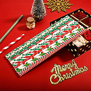 200 Pieces Christmas Holiday Paper Straws Drinking Straws Striped Dot Christmas Tree Pattern Straws for Christmas New Year Party Accessories
