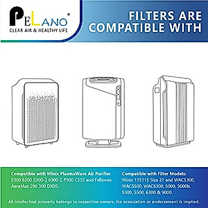 115115 Replacement Filter A, 116130 Replacement Filter H, Compatible with Winix C535,PlasmaWave Air Purifier 5300 6300 5300-2 5500-2 6300-2 P300 Plasma wave Air Purifier - 2 HEPA + 8 Carbon Filters