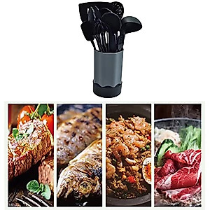 RANIT Silicone Kitchenware Spatula15-Piece Set, Stainless Steel Handle Kitchen Utensils Household Cooking Spoon Shovel Kitchenware Set (Black)