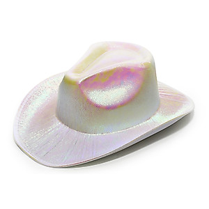 SoJourner Bags Neon Sparkly Glitter Space Cowboy Hat - Fun Metallic Silver Holographic Halloween Party Disco Cowgirl Hat for Birthday & Bachelorette