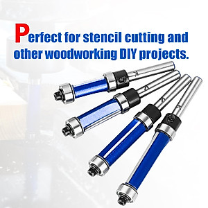 NICAVKIT 4Pcs Top and Bottom Bearing Flush Trim Router Bits Set 1/4 Inch Shank, Carbide Pattern Flush Trim Cut Router bit, 1/2 Inch Cutting Diameter, 3/4", 1", 1-1/4", 1-1/2" Inch Cutting Length