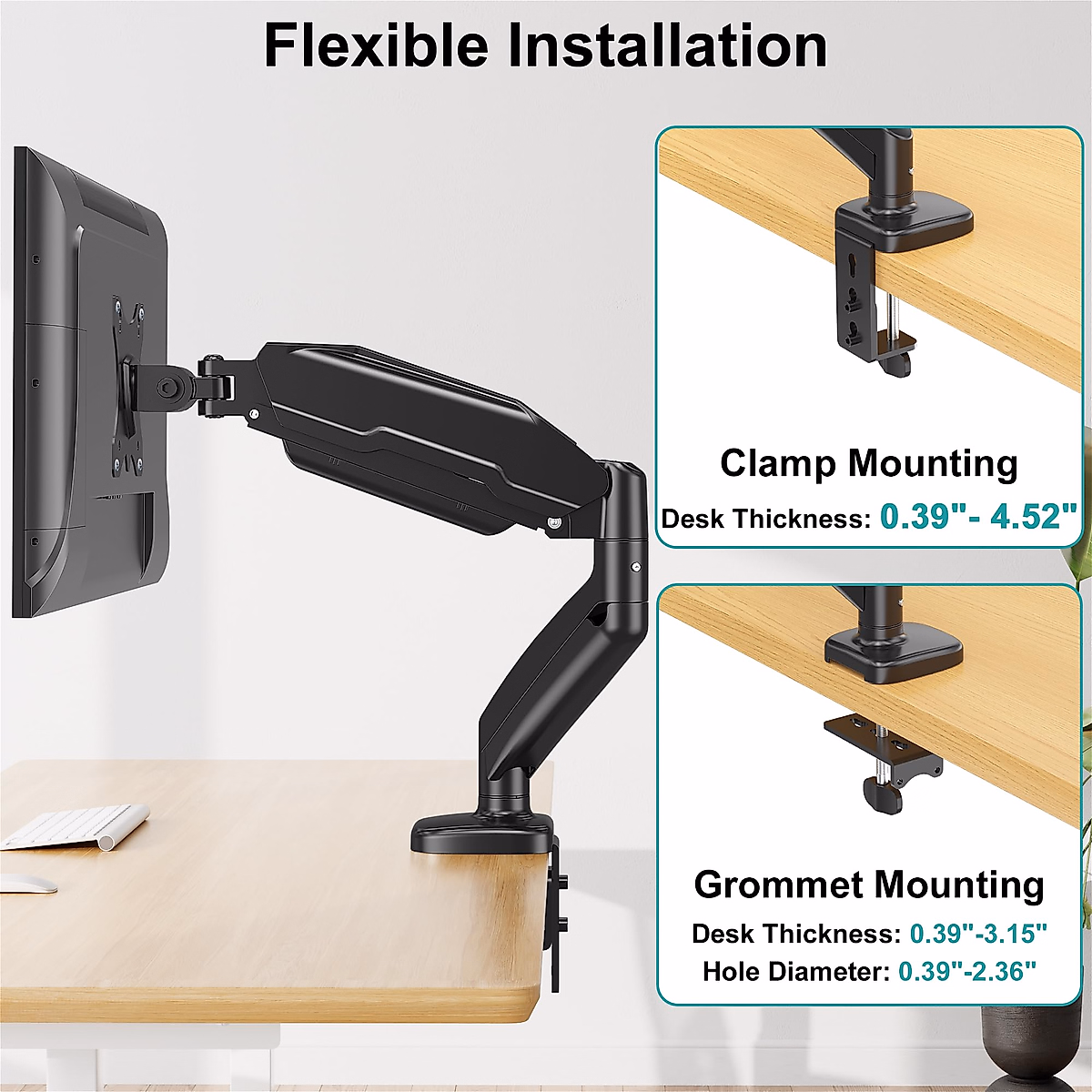 MOUNT PRO Single Monitor Desk Mount - Articulating Gas Spring Monitor Arm, Removable VESA Mount Desk Stand with Clamp and Grommet Base - Fits 13 to 32 Inch LCD Computer Monitors, VESA 75x75, 100x100
