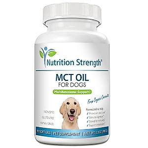 Nutrition Strength MCT Oil for Dogs from Organic Coconuts, Medium Chain Triglycerides with Caprylic Acid & Capric Acid to Protect Skin and Coat, Boost Immunity, Support Metabolism, 90 Soft Gels
