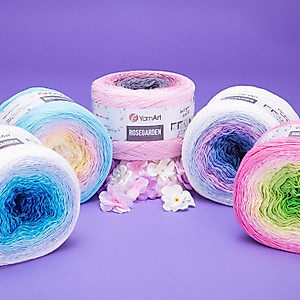 Yarn Art Flowers Rosegarden 100% Cotton 250gr 8.80 oz 1094yds Multicolor Cotton Yarn Rainbow Crochet Yarn Spring Summer (314)