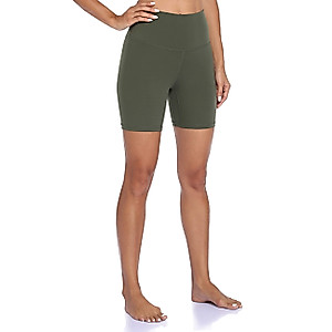 YUNOGA Women's High Waisted Yoga Short 6" Inseam Workout Athletic Biker Shorts (L, Army Green)