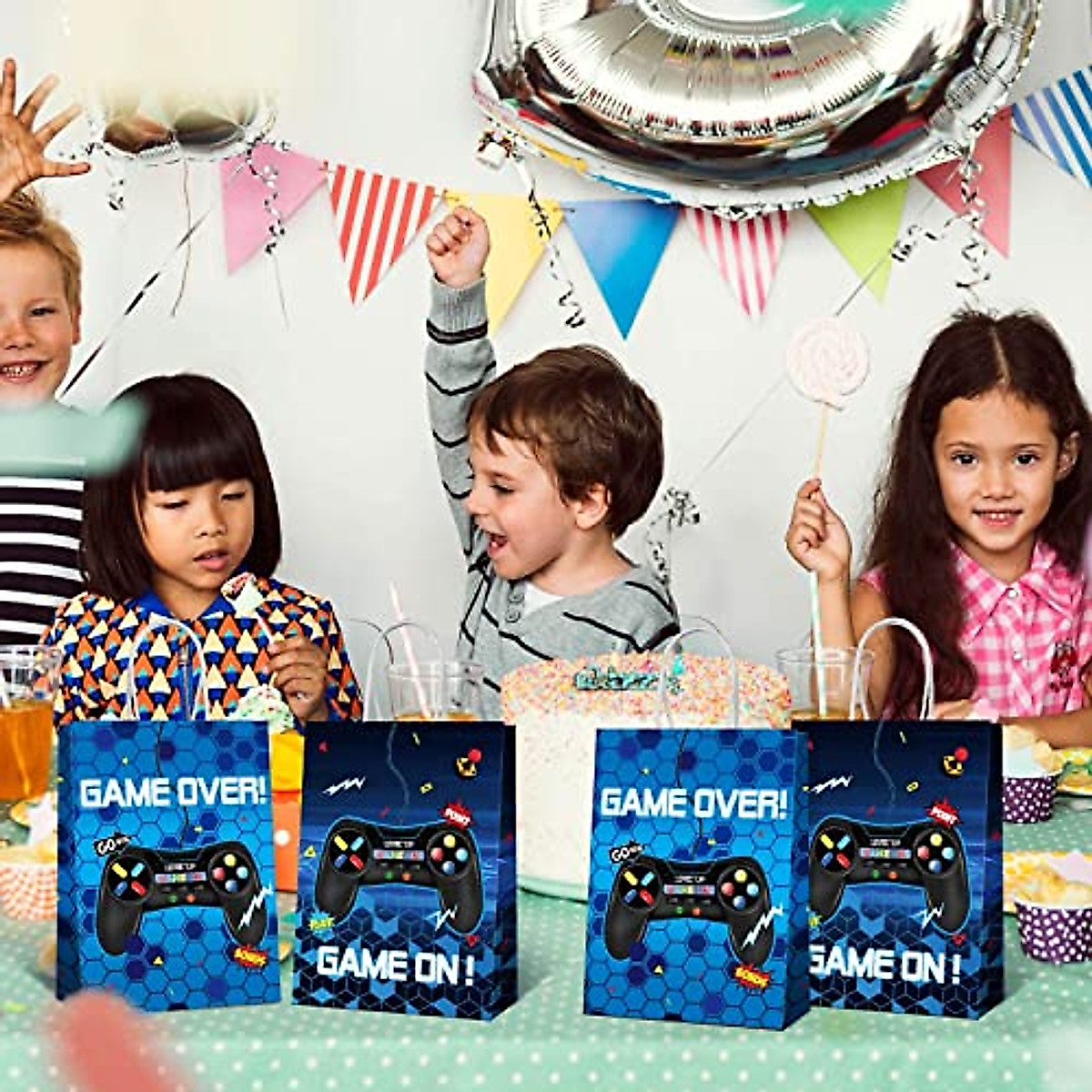 16 Pieces Video Game Party Bags, Gamer Party Favor Goodie Candy Treat Bags with Handle for Kids Boys Video Game Gaming Birthday Party Supplies Decorations