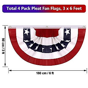 4 Pieces USA Pleated Fan Flag American Bunting Flags Patriotic United States Half Fan Banner with Grommets for 4th of July Decorations (1.5 x 3 Feet)