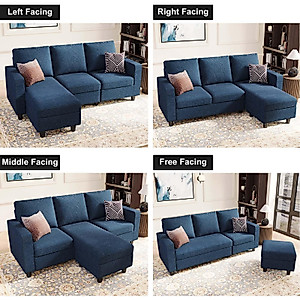 Belffin Convertible Sectional Sofa, L Shaped Modern Couch, Small Couch with Reversible Chaise for Living Room and Small Space, Navy Blue
