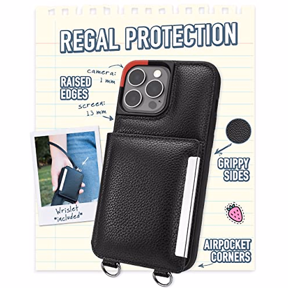 Smartish iPhone 13 Pro Max Crossbody Wallet Case for Women - Dancing Queen [Purse/Clutch with Detachable Strap & Wristlet] Protective Cover with Credit Card Holder - Stiletto Black-Silver