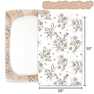 CARUILI Baby Girl Crib Sheets 2 Pack, Fitted Crib Sheet Girl for Standard Crib and Toddler Bed Mattress, Soft Breathable Jersey Cotton Toddler Bed Sheet Set, Vintage Floral & Butterfly