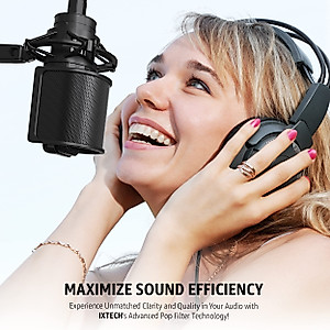 IXTECH Microphone Pop Filter, Mic Pop Screen with Metal Mesh and Foam Filter, Handheld Mic Windscreen Cover Pop Shield, Noise Shield Microphone Accessories for Podcasts Recording Vlogging Streaming.