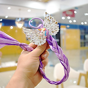 6Pcs Girls Colored Braids Hair Extensions with Rubber Bands, Rainbow Braided Hairpieces Hair Bows Wig Ponytails Kids Favor DIY Hair Accessories for Girls Gift Birthday Party Cosplay Daily Dress Up