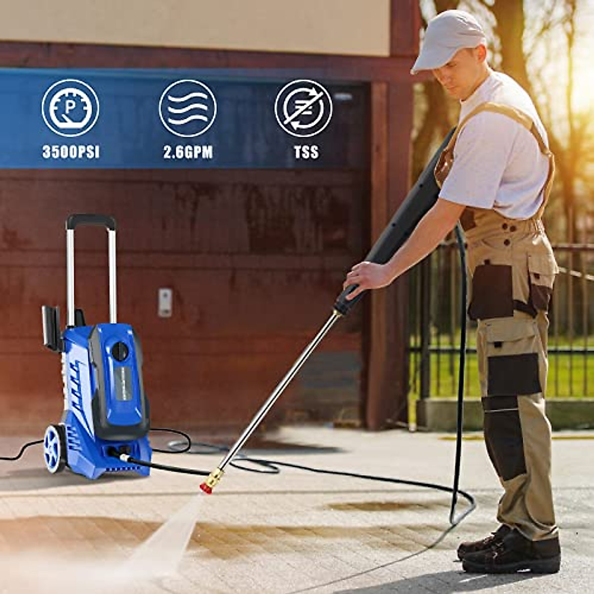 Berggren Power Washers Electric Powered - 3500 PSI 2.6 GPM High Pressure Washer for Car Cleaning Machine with 4 Quick Spray Nozzle Foam Bottle, PWE-1