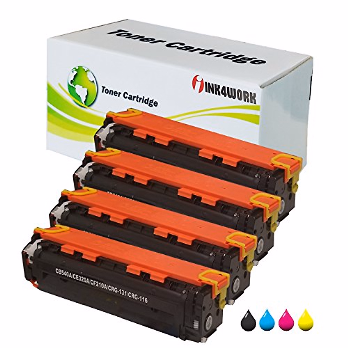 INK4WORK 4 Pack Compatible Toner Cartridge Replacement for HP 125A CB540A CB541A CB542A CB543A Color Laserjet CP1215 CP1515n CP1518ni CM1312