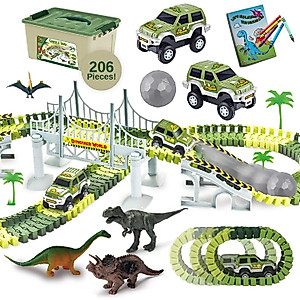ToyVelt Dinosaur Toys Race Track Toy Set - Create A Dinosaur World Race 2021 Edition Dinosaur Playset Includes 3 Cars & Mega Ball and Container Gift for Boys & Girls Ages 3,4,5,6, Years Old and Up