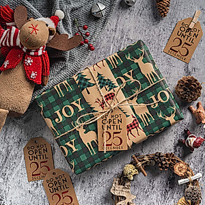 RUSPEPA Christmas Wrapping Paper, Kraft Paper - Red and Green Plaids Style Designs - 4 Rolls - 30 inches x 10 feet per Roll