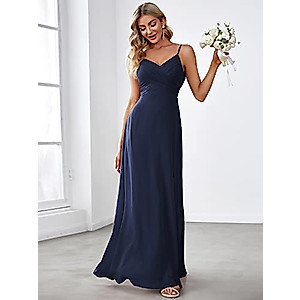 Ever-Pretty Women's V-Neck Sleeveless Front Ruched Maxi A-Line Wedding Guest Dresses Navy Blue US16