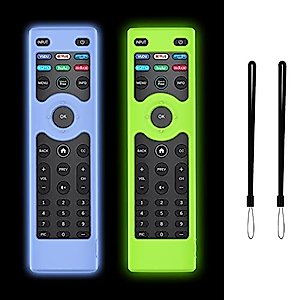 TOLUOHU [2PCS] Protective Case Cover for VIZIO XRT140 Smart TV Remote Control,Anti-Slip Shockproof Silicone Remote Case Holder for XRT140 LED HD TV Remote with Lanyard (Glow Blue+Glow Green)