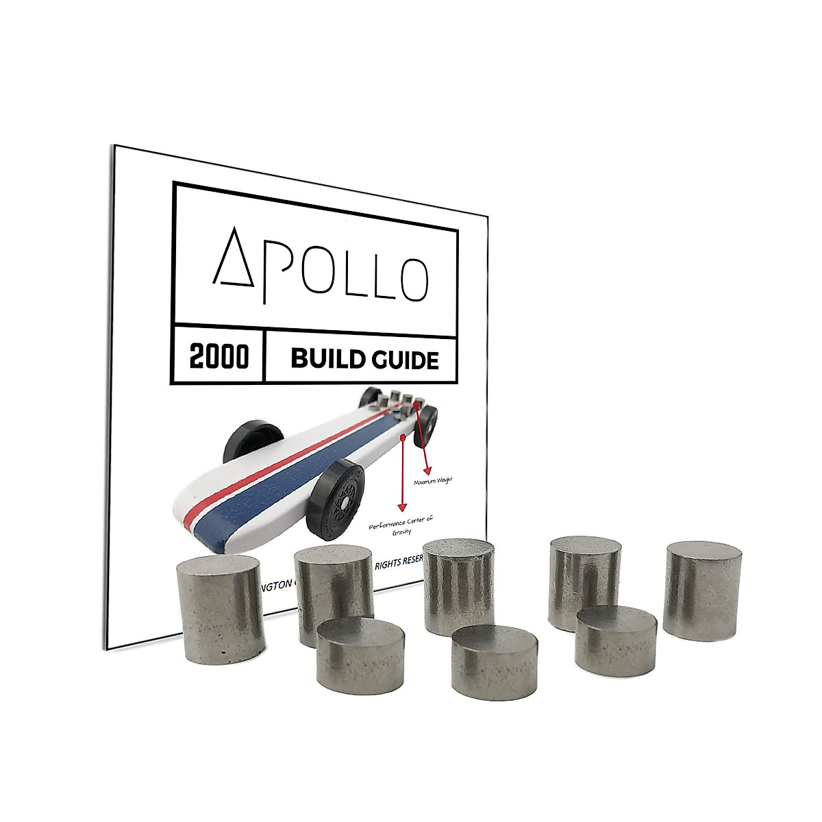 3.25 oz Tungsten Pinewood Car Weights + 20 Page Step-by-Step Build Guide for Apollo 2000 Derby Car Showing Design + Weight Placement, Bring Your Car to The 5 oz Limit and Gain The Winning Edge