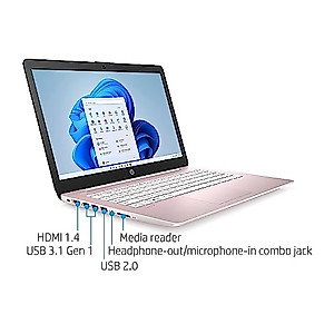 HP 2023 Newest 14" HD Ultral Light Thin Laptop, Quad-Core Intel Celeron Processor, 4GB RAM, 64GB eMMC, Webcam, HDMI, Wi-Fi, Upto 11 Hours, Windows 11 S + 1 Year Office 365+HubxcelAccessory,Rose Pink