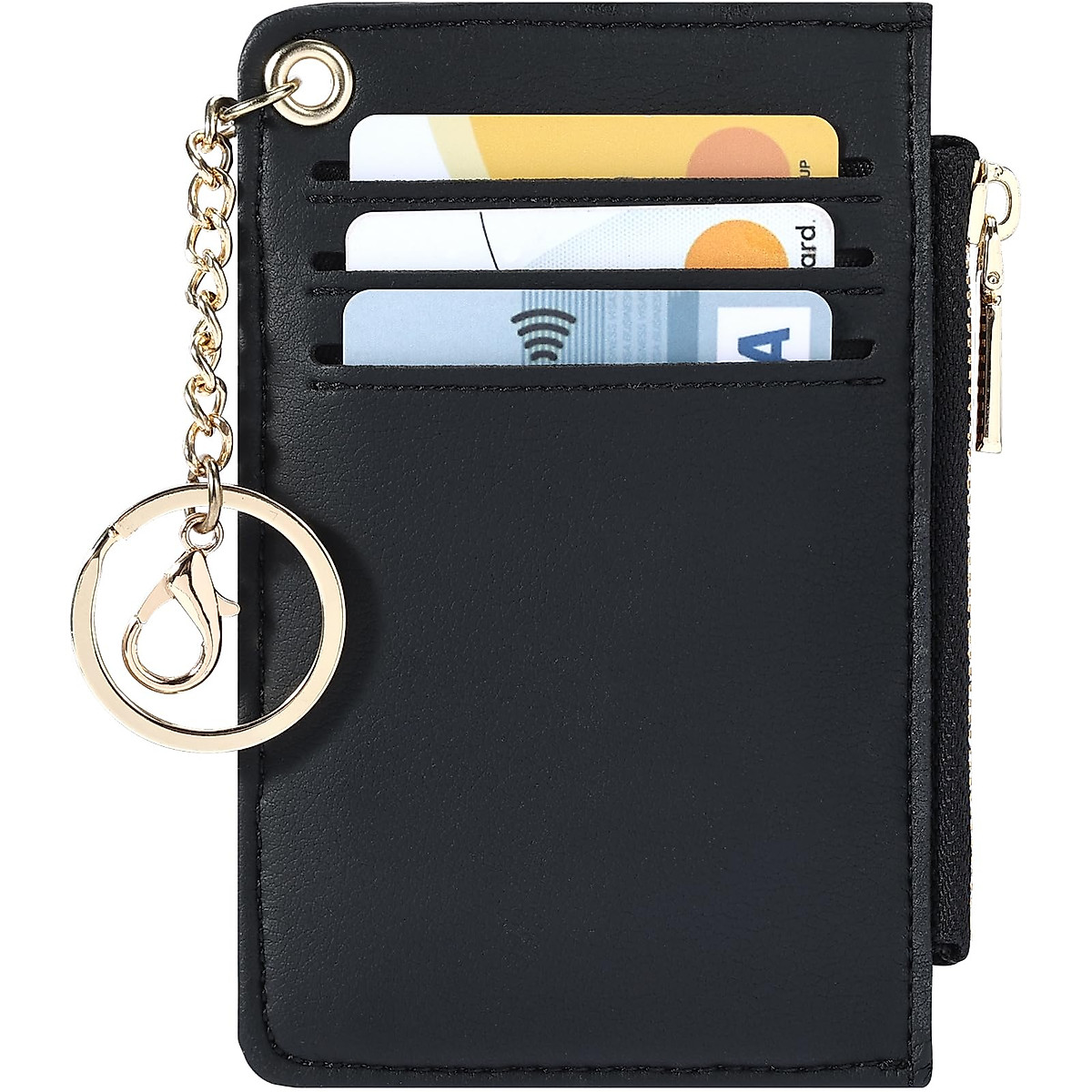 Toughergun Womens Keychain Wallet Slim Front Pocket Minimalist RFID Blocking Credit Card Coin Change Holder Purse Wallet (Black Smooth)