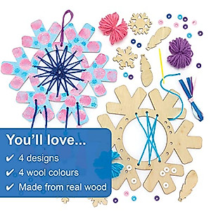 Baker Ross FE894 Snowflake Wooden Dream Catcher Craft Kits - Pack of 4, Make Your Own Wood Dream Catcher Kit, Christmas Art, and Craft for Kids to Make and Decorate