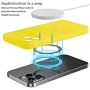 MCFANCE Silicone Magnetic for iPhone 13 Pro Max Case, Compatible with MagSafe, Full Camera Protection Shockproof Cover Soft Anti-Scratch Microfiber Lining for iPhone 13 Pro Max 6.7 inch 2021, Yellow