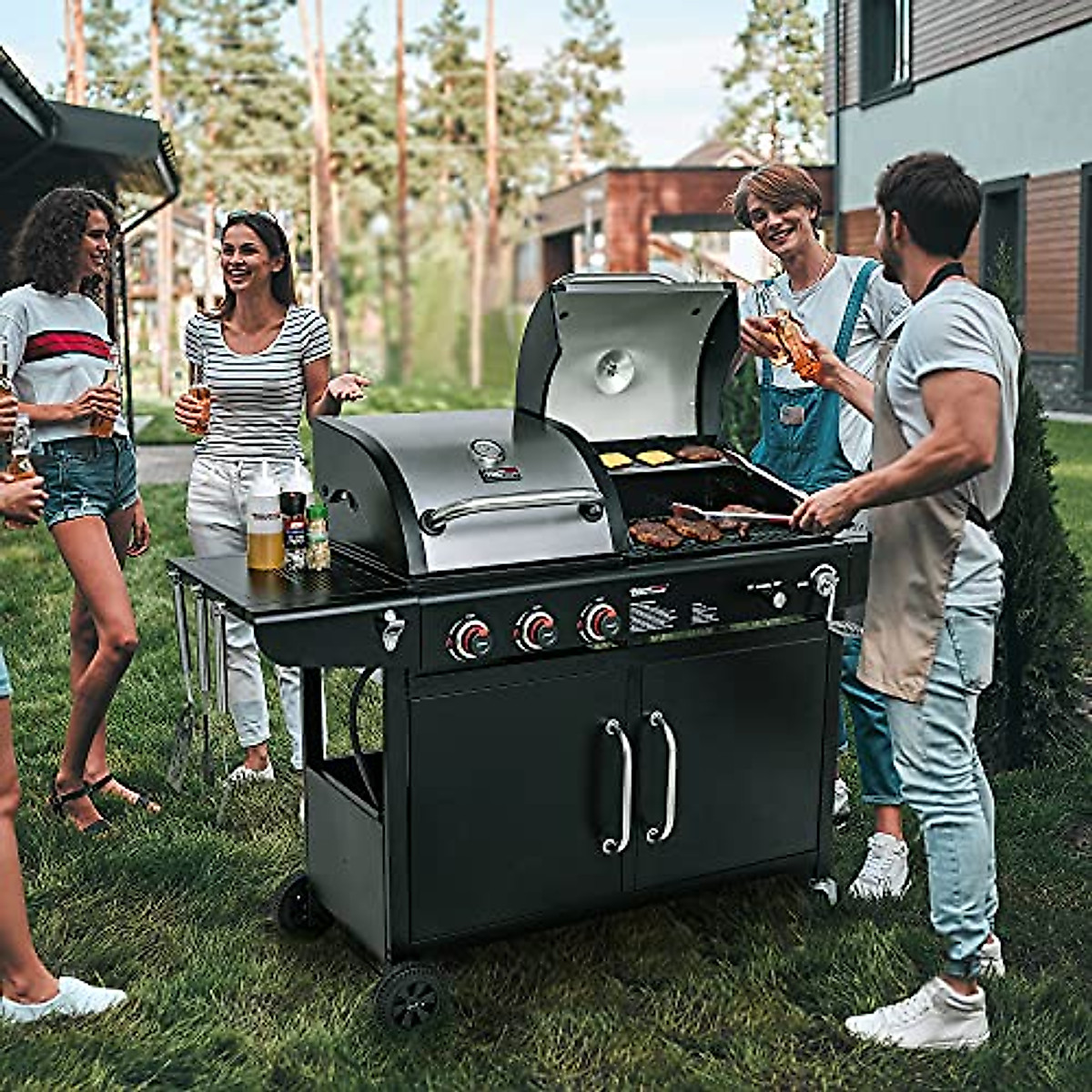 Royal Gourmet ZH3002N 3-Burner 25,500-BTU Dual Fuel Gas and Charcoal Grill Combo, Cabinet Style, Black