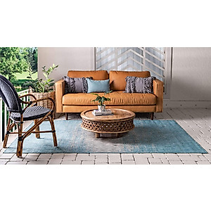 Unique Loom Outdoor Modern Collection Area Rug - Ombre (5' 3" x 8' Rectangle, Aqua/ Ivory)