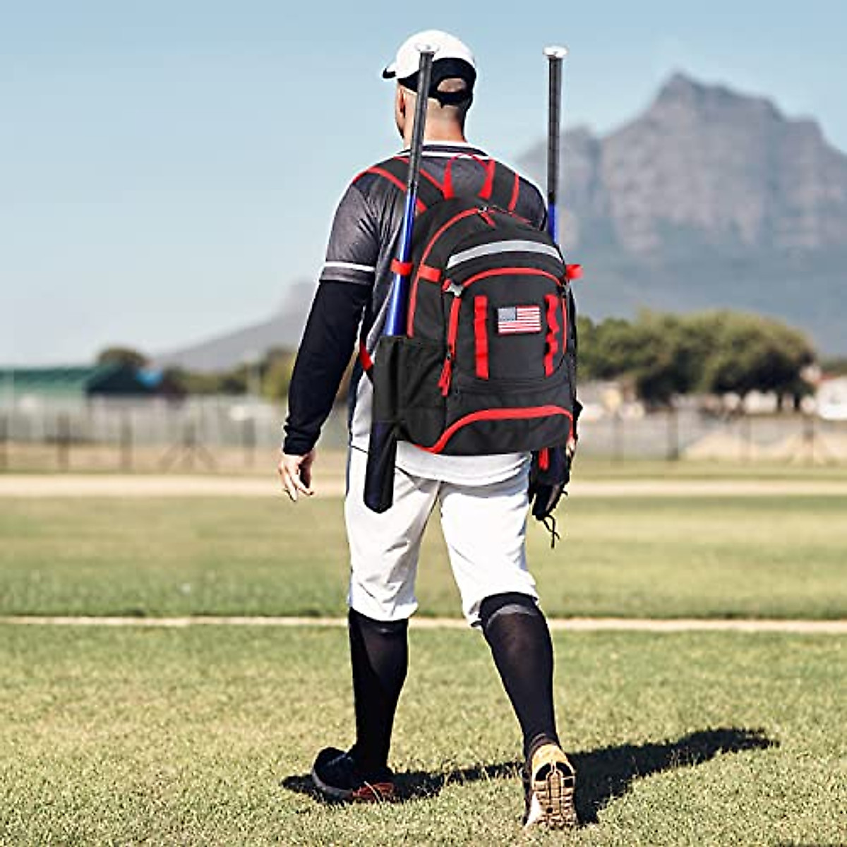 Baseball Bag Softball Bag, Baseball Backpack for Youth Boys and Adult, Bat Bag with Shoes Compartment & Fence Hook, With Hidden External Helmet Holder for Baseball, T-Ball & Softball Equipment & Gear (A-Black)