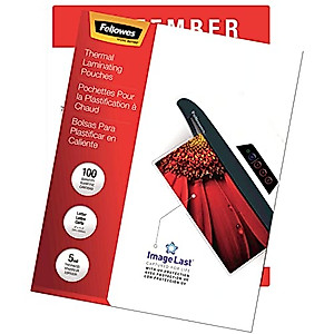Fellowes Thermal Laminating Pouches, ImageLast, Jam Free, Letter Size, 5 Mil, 100 Pack (52040)