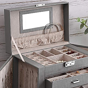 ANWBROAD Large Jewelry Box 6 Tier Jewelry Organizer Box Display Storage Case Holder with Lock Mirror Girls Jewelry Box for Earrings Rings Necklaces Bracelets Gift Faux Leather UJJB004H