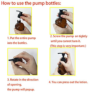 BPFY 4 Pack 16 oz Amber Glass Bottles with Pumps for Shampoo, Essential Oils, Cleaning Products, Lotions, Aromatherapy Oil, Pump Bottles, Refillable Containers with Cap, 8 Chalk Labels, 1 Pen