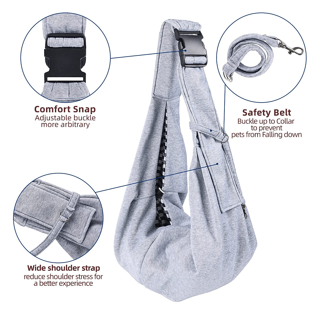 Dog Carrier Sling - Puppy Sling Carrier with Adjustable Shoulder Strap, Reversible Puppy Carrier Purse with Storage Pocket, Hand-Free Dog Sling Carrier for Carry Small Dogs, and Cats (Gray)