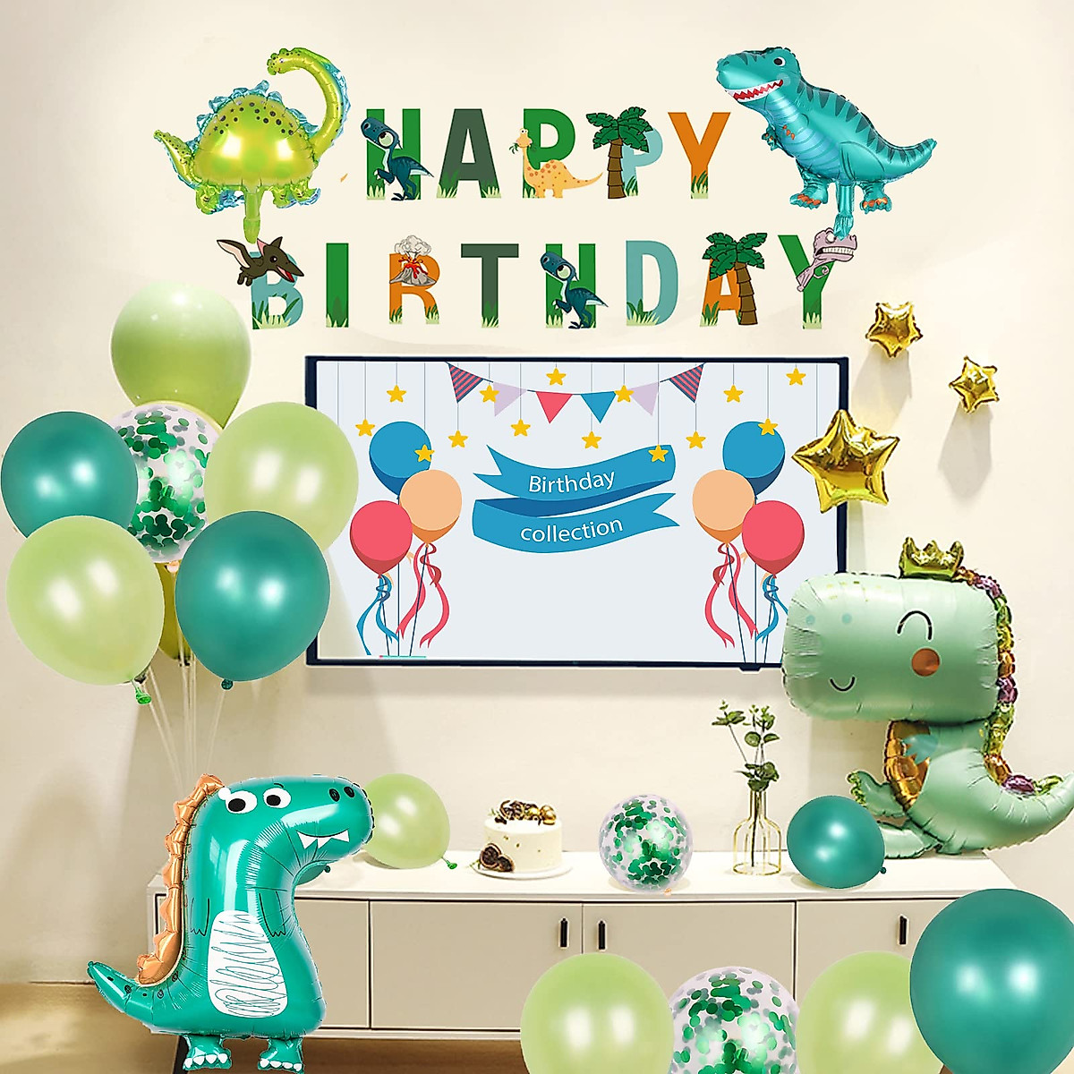 Dinosaur Birthday Decorations Cute Dinosaur Balloon Dinosaur Birthday Party Supplies Happy Birthday Banner Confetti Green Latex Balloon Baby Shower Decorations Boys and Girls LilyZheng