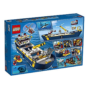 LEGO City Ocean Exploration Ship 60266, Toy Exploration Vessel, Mini Helicopter, Submarine, Shipwreck with Treasure, Lifeboat, Stingray, Shark, Plus 8 Minifigures (745 Pieces)