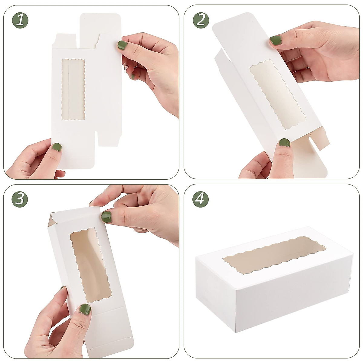 50 Pack Mini Cookie Boxes with Clear Window, 4.17 x 2.16 x 1.37 Inches White Kraft Paper Gift Boxes Bakery Boxes for 2 Macaron Treats Pastry