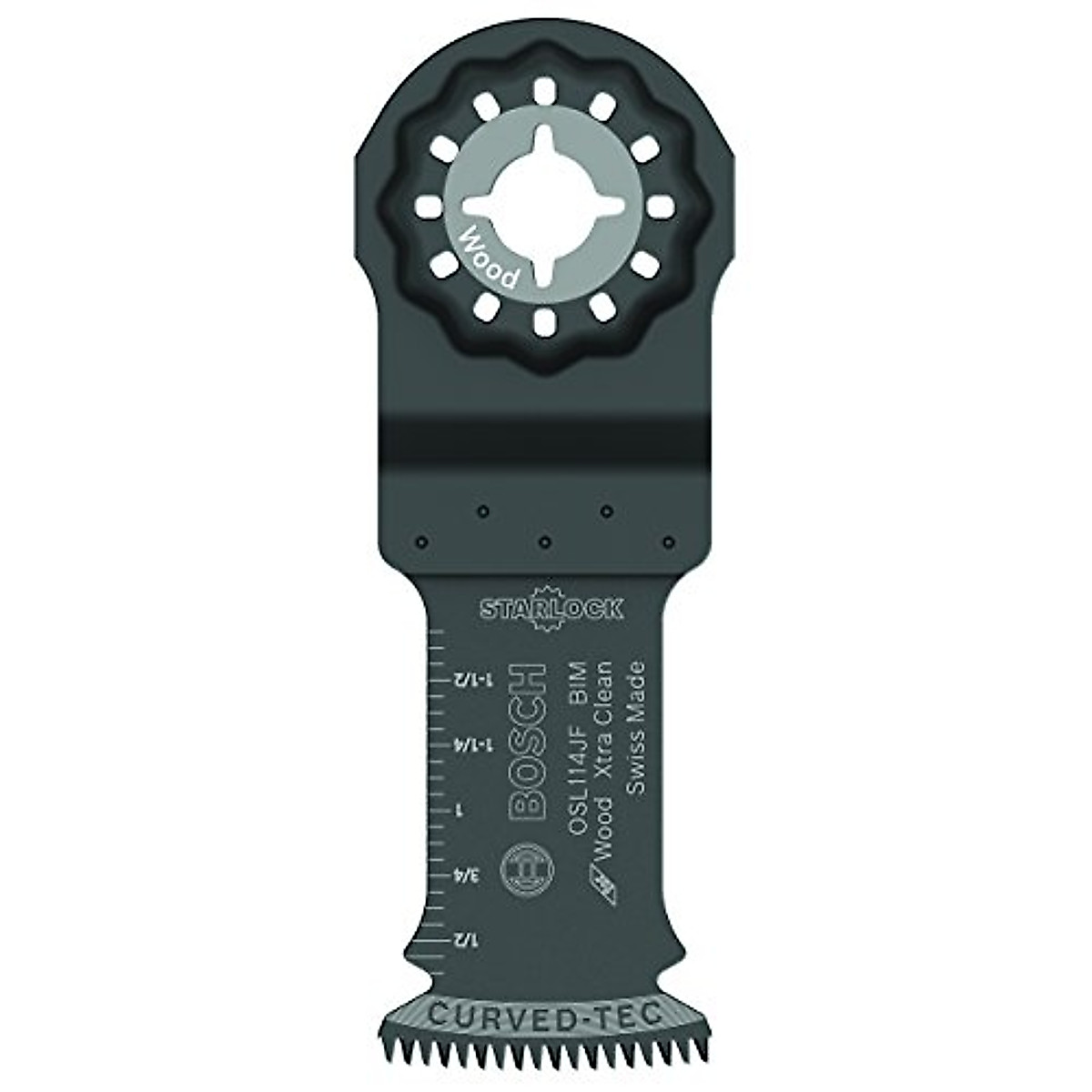 BOSCH OSL114JF 1-Piece 1-1/4 In. Starlock Oscillating Multi Tool Wood Curved-Tec Bi-Metal Xtra-clean Plunge Cut Blade for Applications in Cutting Hardwood