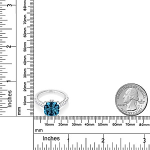 Gem Stone King 925 Sterling Silver London Blue Topaz and White Created Sapphire Ring For Women (5.47 Cttw, Cushion 10MM, Available In Size 5, 6, 7, 8, 9)